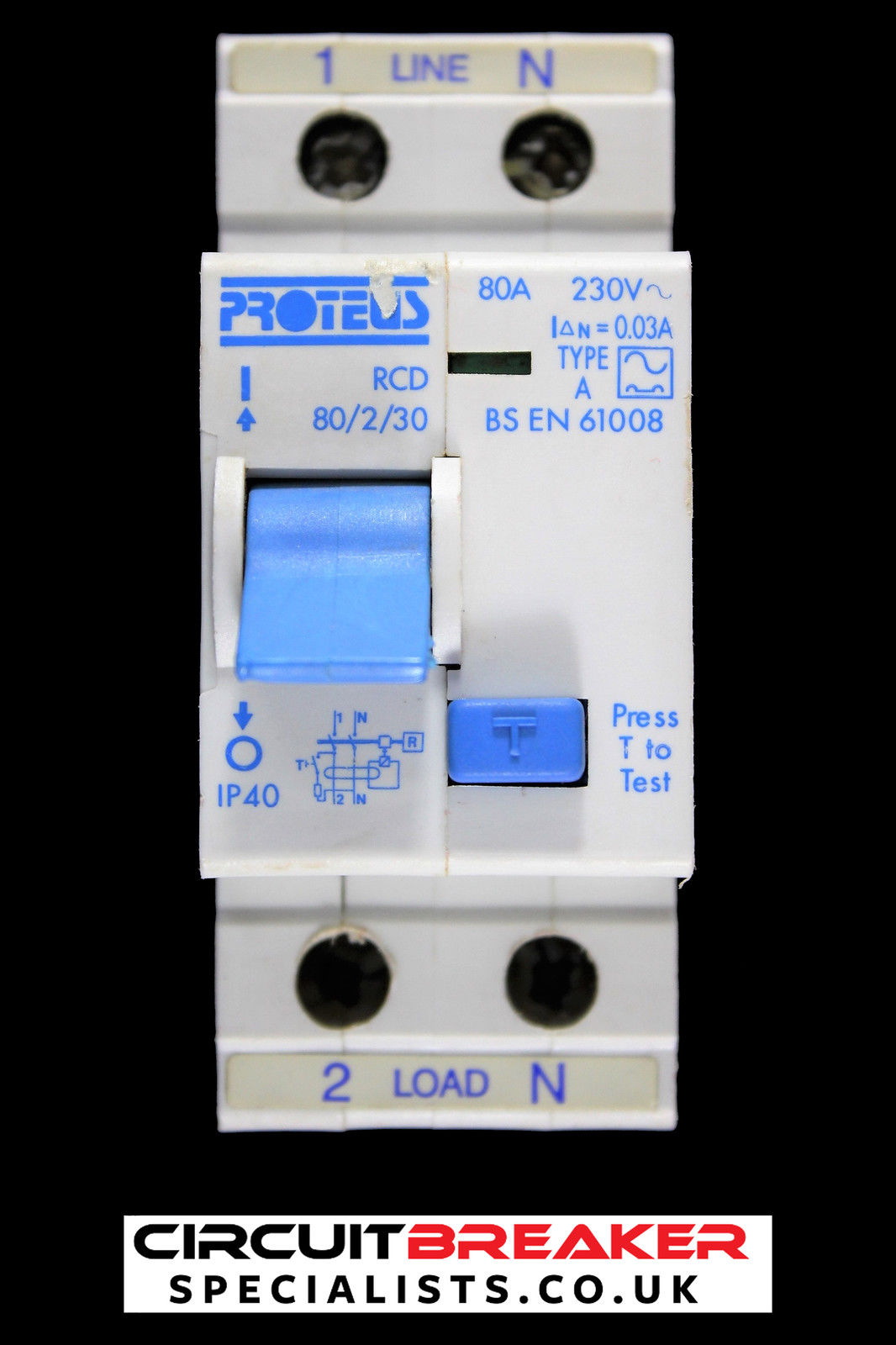 PROTEUS 80 AMP 30mA DOUBLE POLE RCD TYPE A 80/2/30 Used | Circuit ...