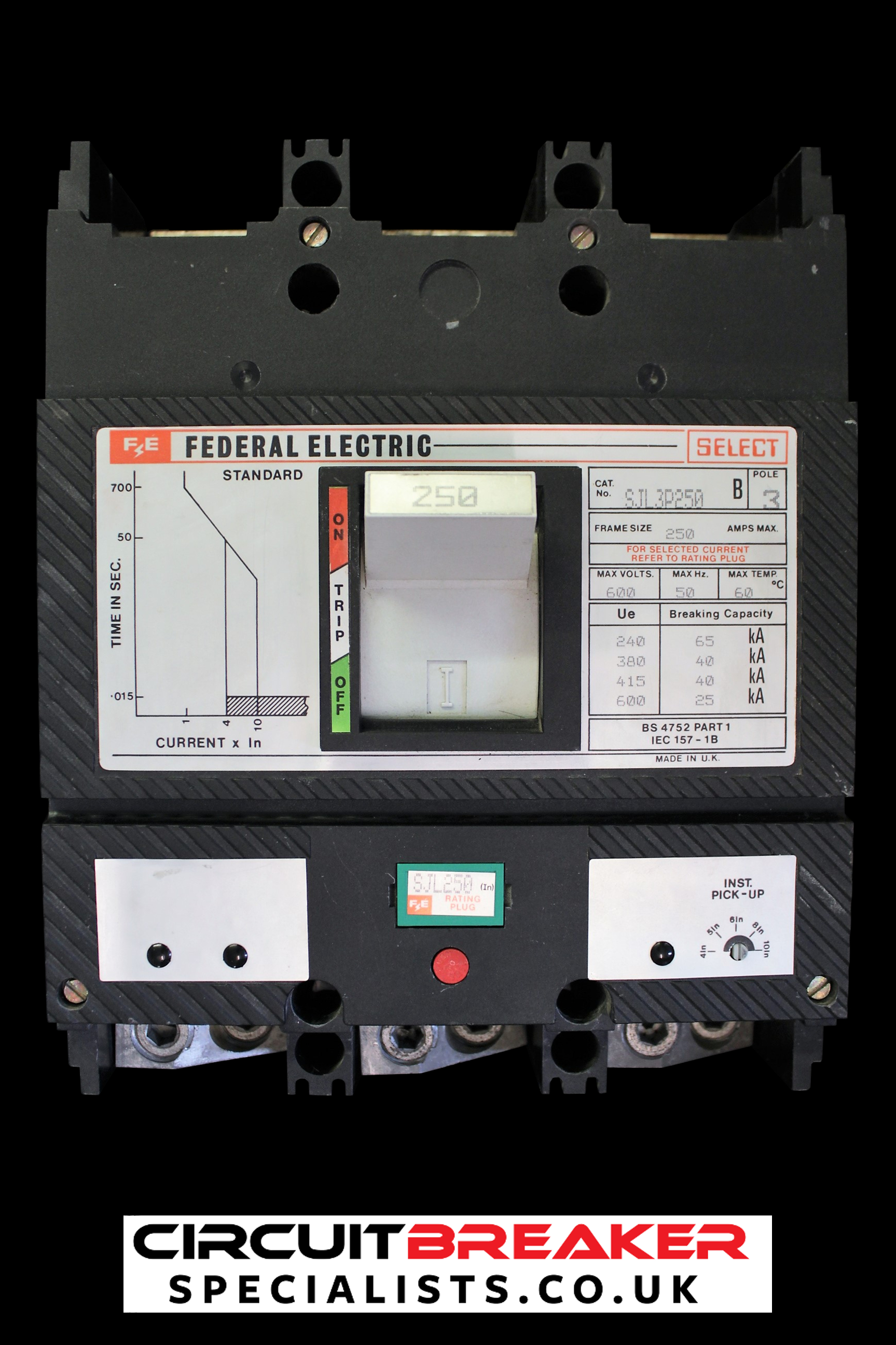 FEDERAL ELECTRIC 250 AMP 40kA TRIPLE POLE MCCB SELECT SJL3P250 Used ...