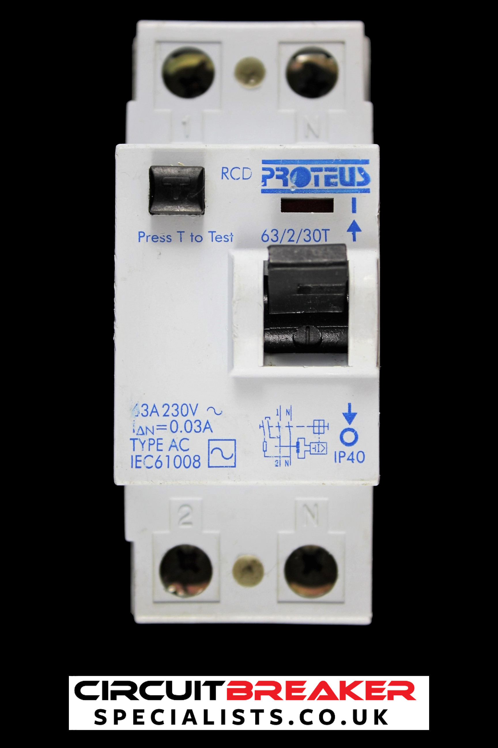 PROTEUS 63 AMP 30mA DOUBLE POLE RCD TYPE AC 63/2/30T Used | Circuit ...