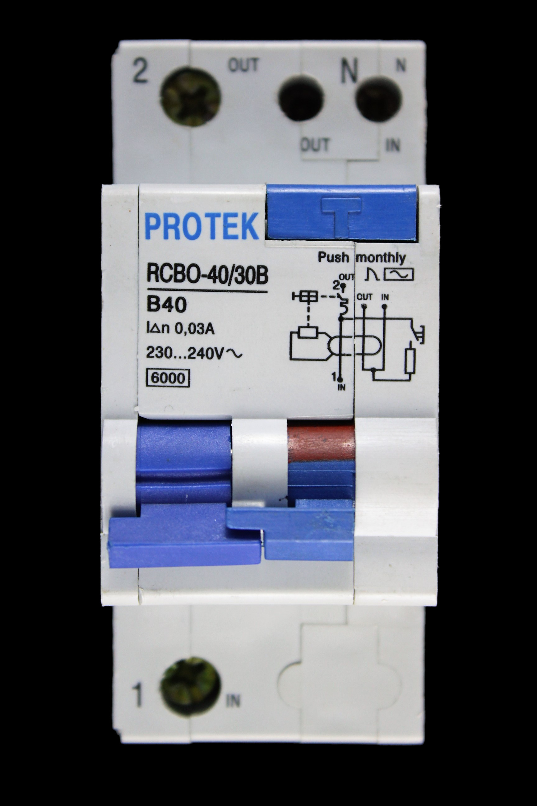 PROTEK 40 AMP CURVE B 6kA 30mA DOUBLE POLE RCBO TYPE AC RCBO-40/30B Used | Circuit Breaker ...