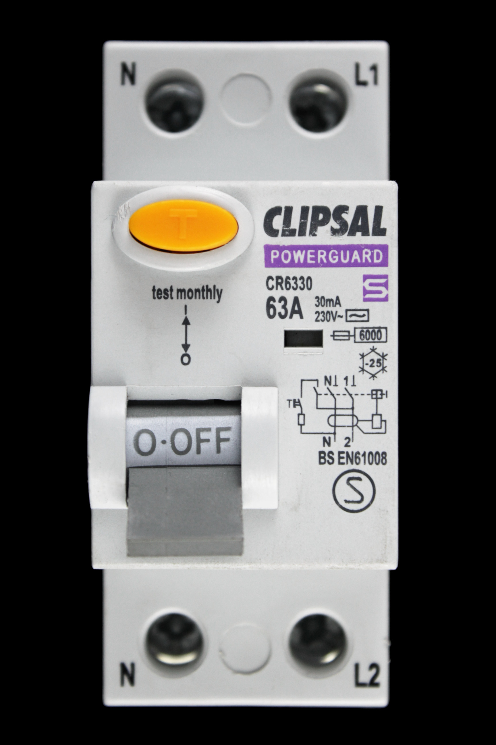 CLIPSAL 63 AMP 30mA DOUBLE POLE RCD TYPE AC CR6330 POWERGUARD Used ...