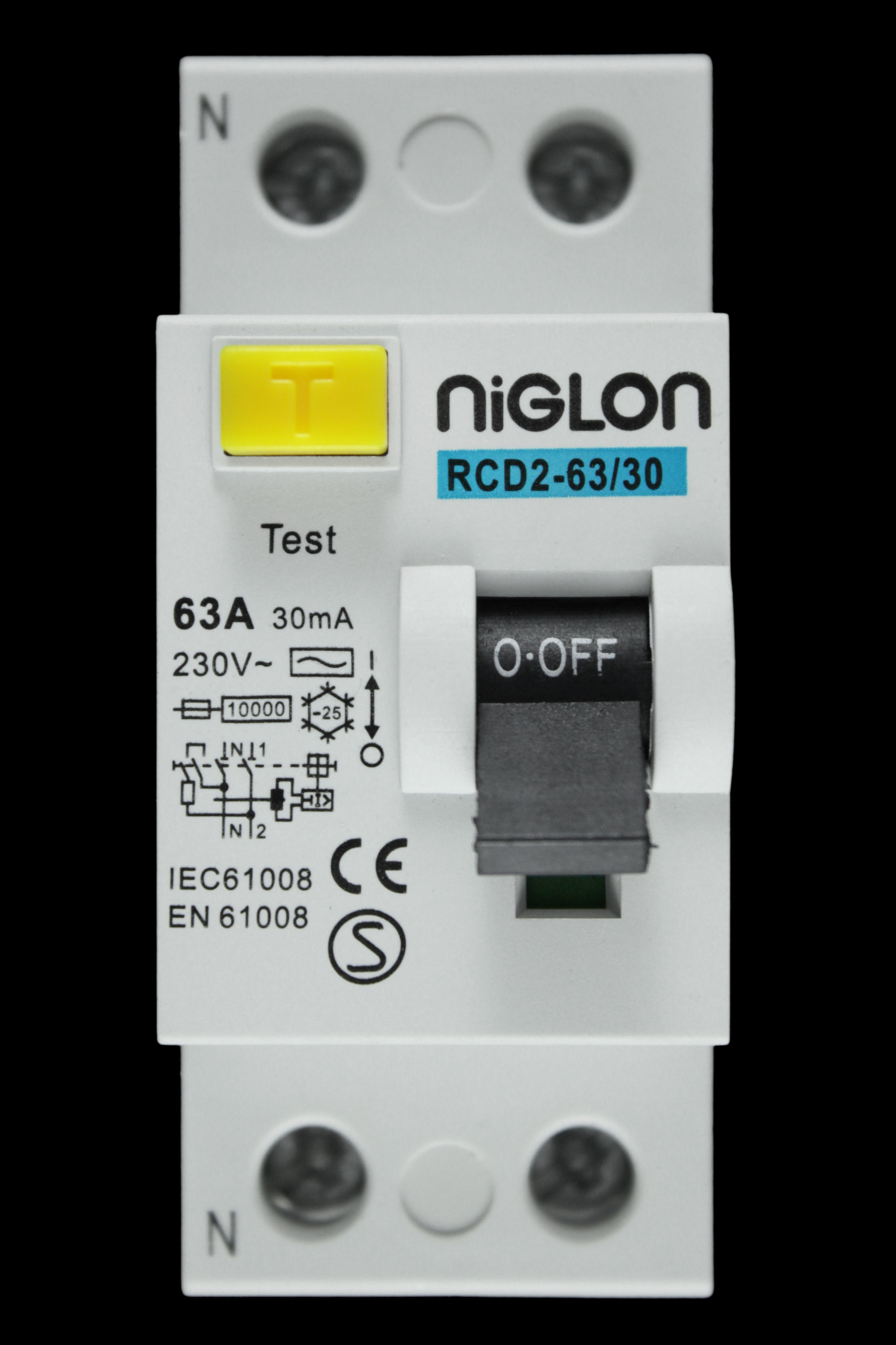 NIGLON 63 AMP 30mA DOUBLE POLE RCD TYPE AC RCD2-63/30 BLUE Used ...