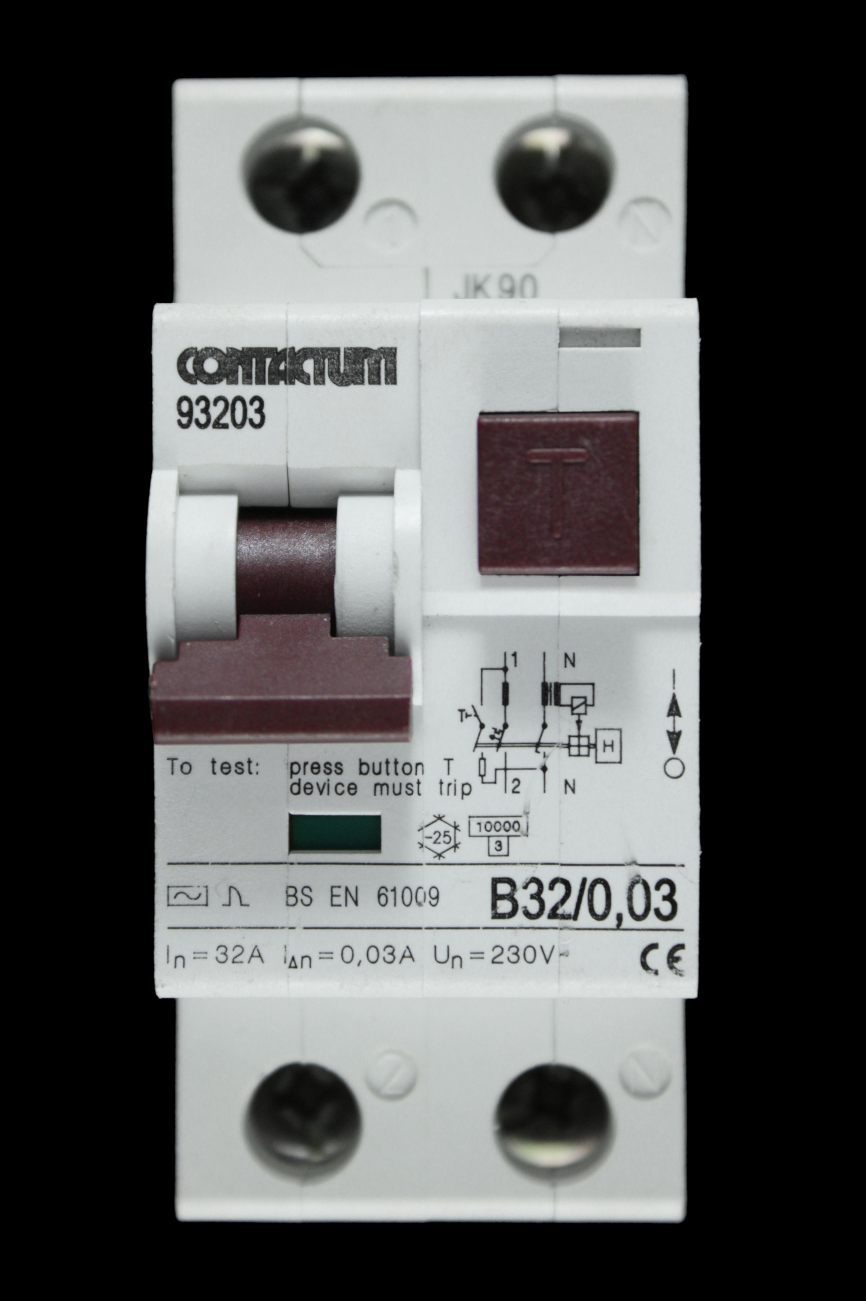 CONTACTUM 32 AMP CURVE B 10kA 30mA DOUBLE POLE RCBO 93203 B32/0,03 Used ...