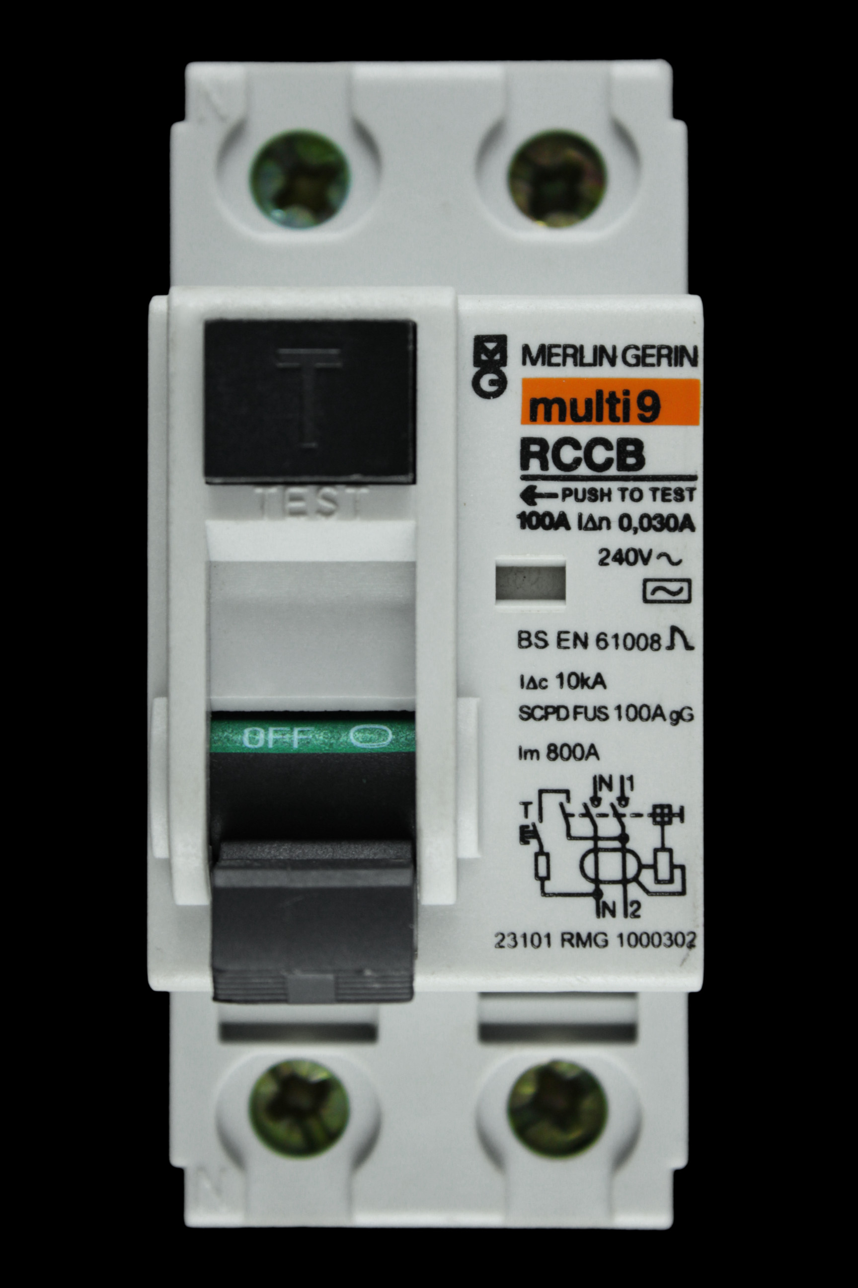 MERLIN GERIN 100 AMP 30mA DOUBLE POLE RCCB RCD 23101 RMG 1000302 MULTI9 ...