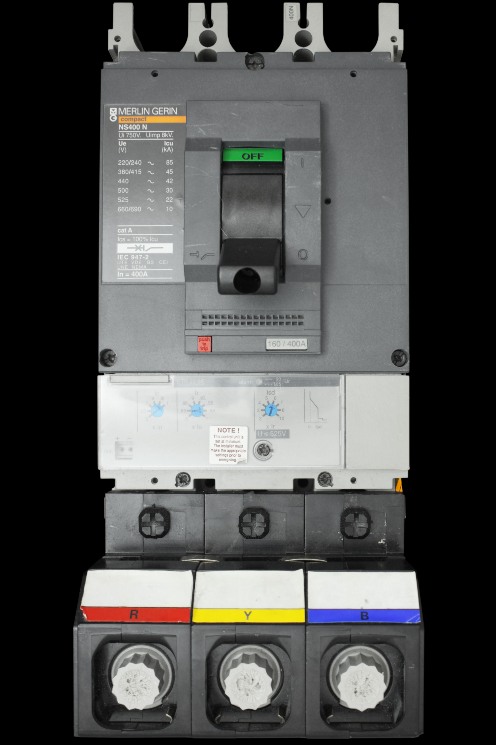 MERLIN GERIN 400 AMP 45kA TRIPLE POLE MCCB MGP4003 NS400N Used ...