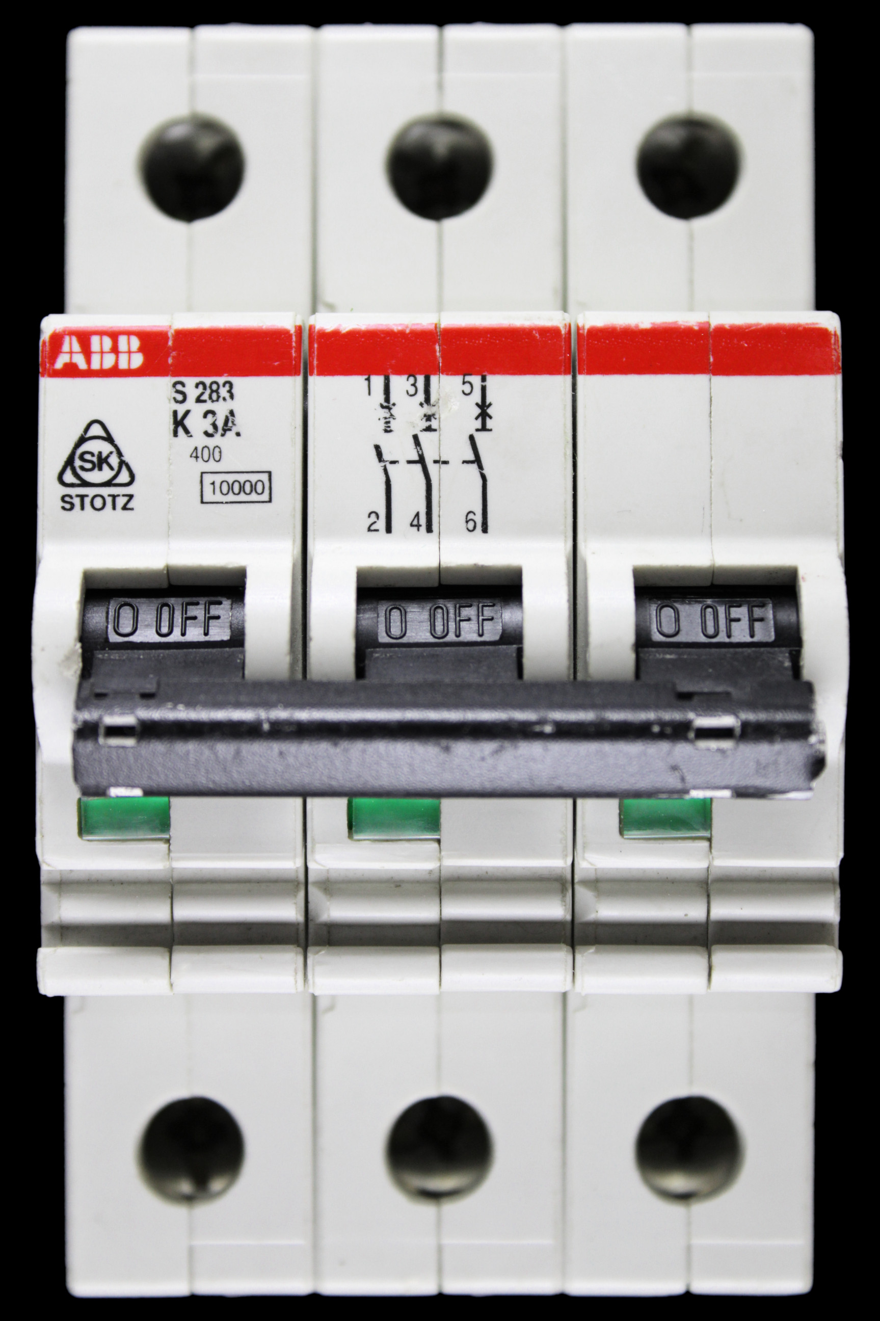 ABB 3 AMP CURVE K 10kA TRIPLE POLE MCB CIRCUIT BREAKER STOTZ S283 Used | Circuit Breaker Specialists