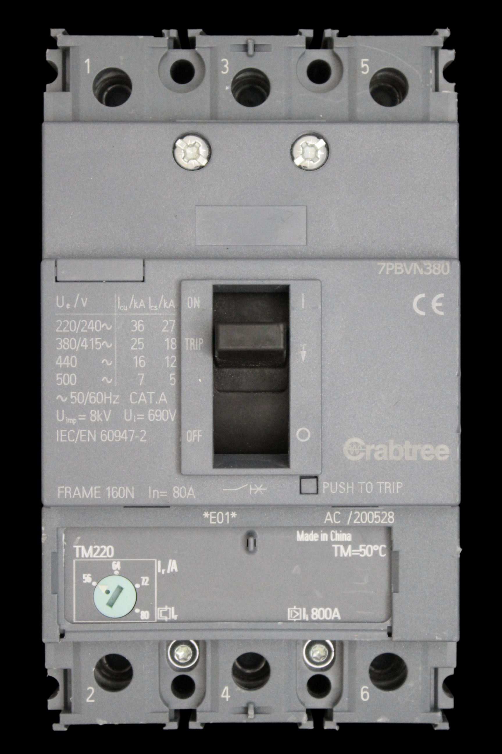 CRABTREE 80 AMP 25kA TRIPLE POLE MCCB 7PBVN380 Used | Circuit Breaker ...