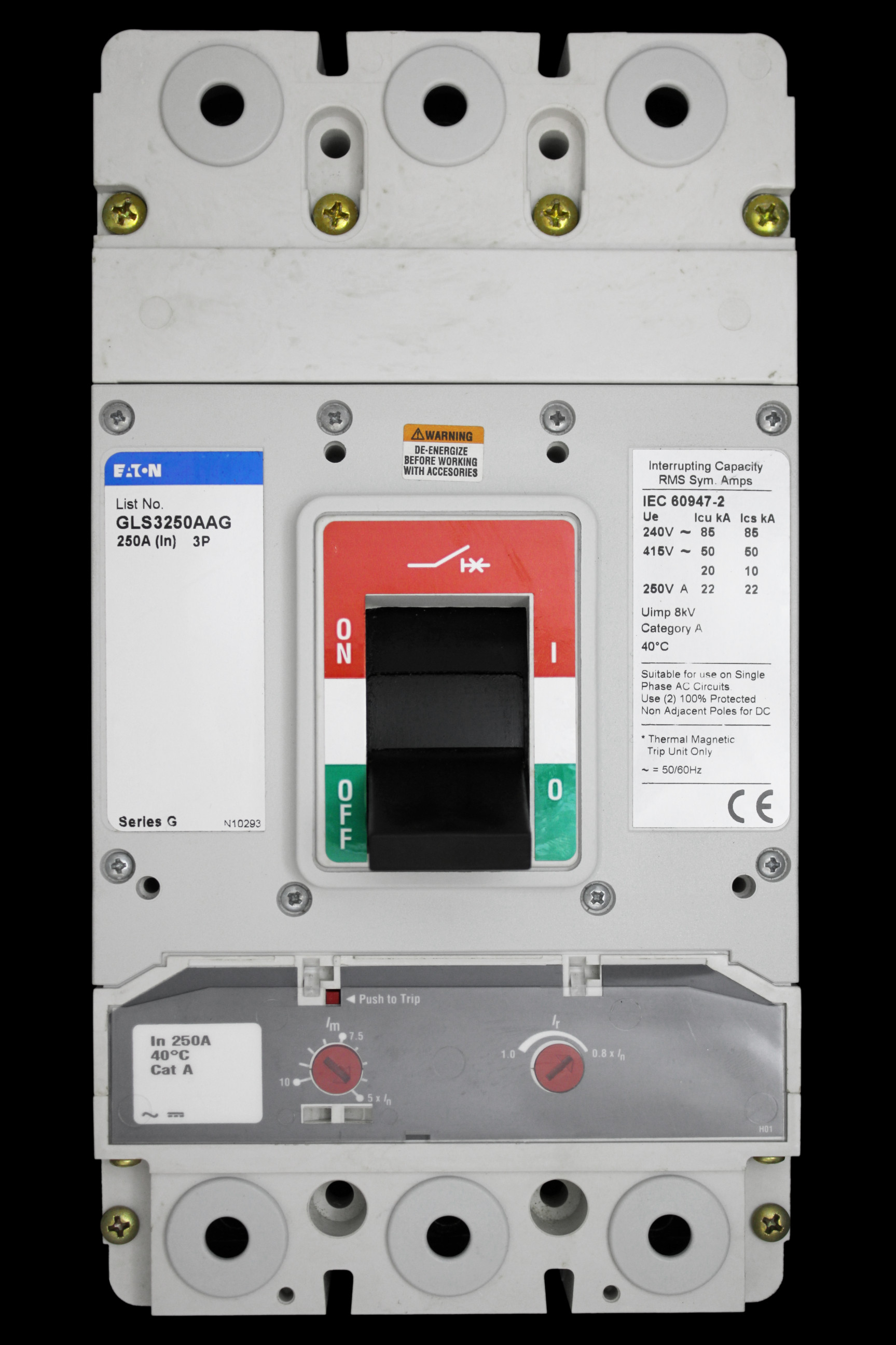EATON 250 AMP 50kA TRIPLE POLE MCCB GLS3250AAG New | Circuit Breaker ...