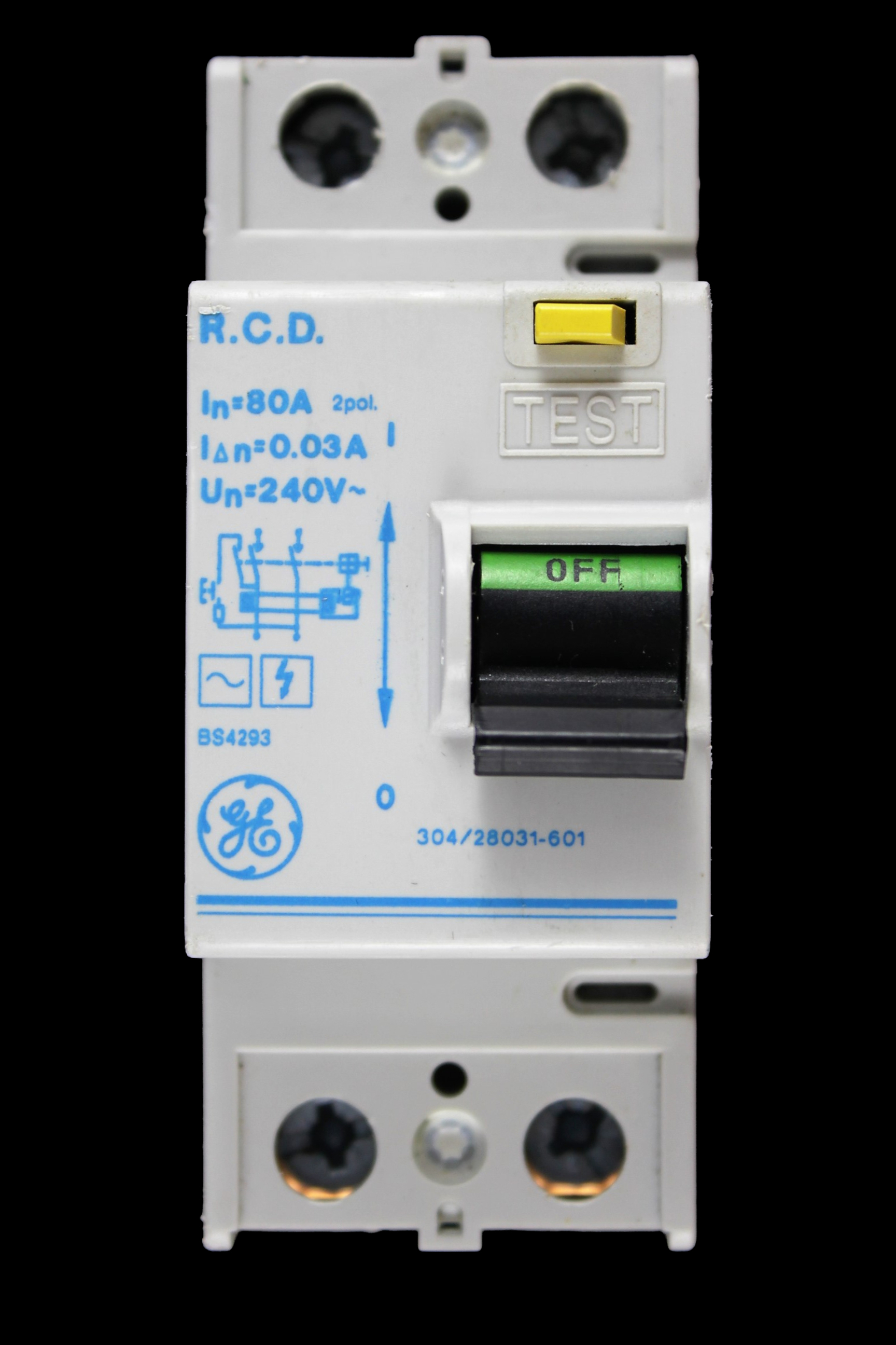 GENERAL ELECTRIC 80 AMP 30mA DOUBLE POLE RCD TYPE AC 304/28031-601 Used ...