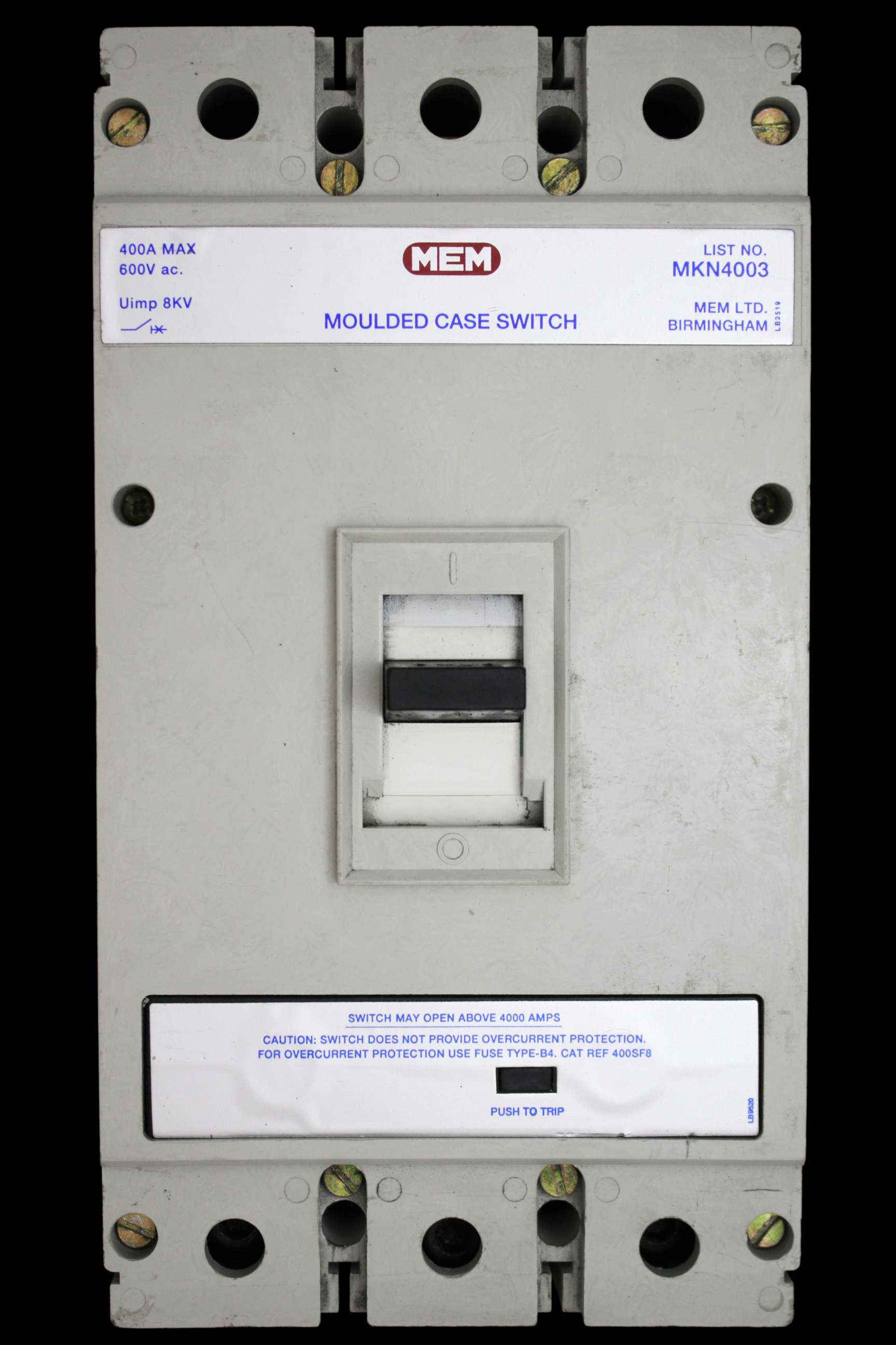 MEM 400 AMP TRIPLE POLE MCCB MAIN SWITCH MKN4003 Used | Circuit Breaker ...