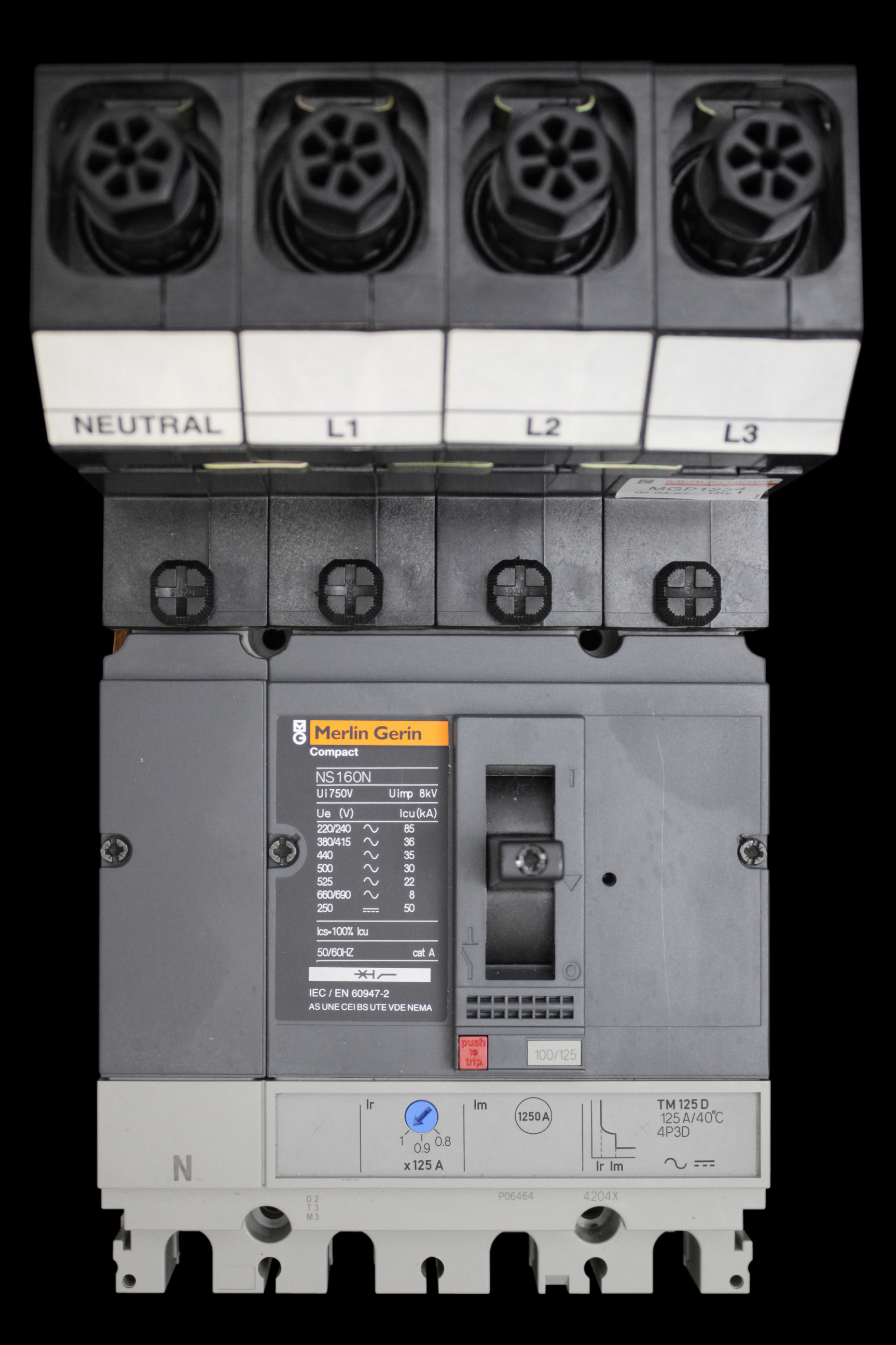 MERLIN GERIN 125 AMP 36kA FOUR POLE MCCB MGP1254 NS160N New | Circuit ...