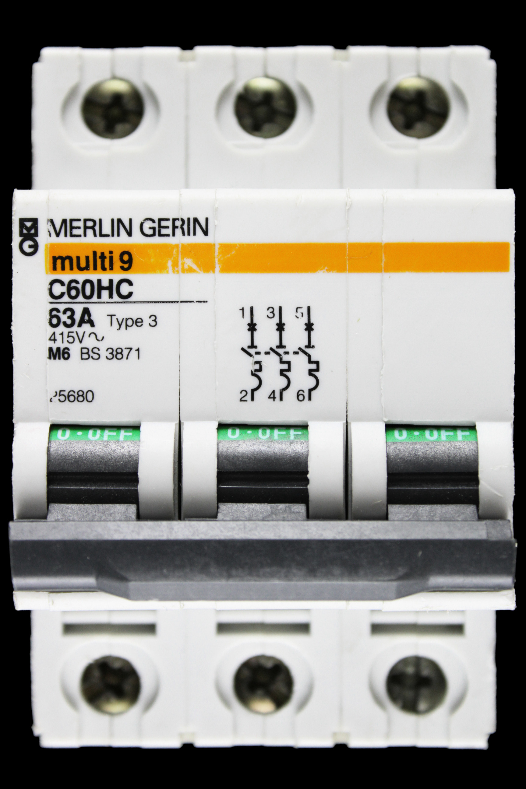 MERLIN GERIN 63 AMP TYPE 3 M6 TRIPLE POLE MCB CIRCUIT BREAKER C60HC 25680 MULTI9 Used | Circuit ...