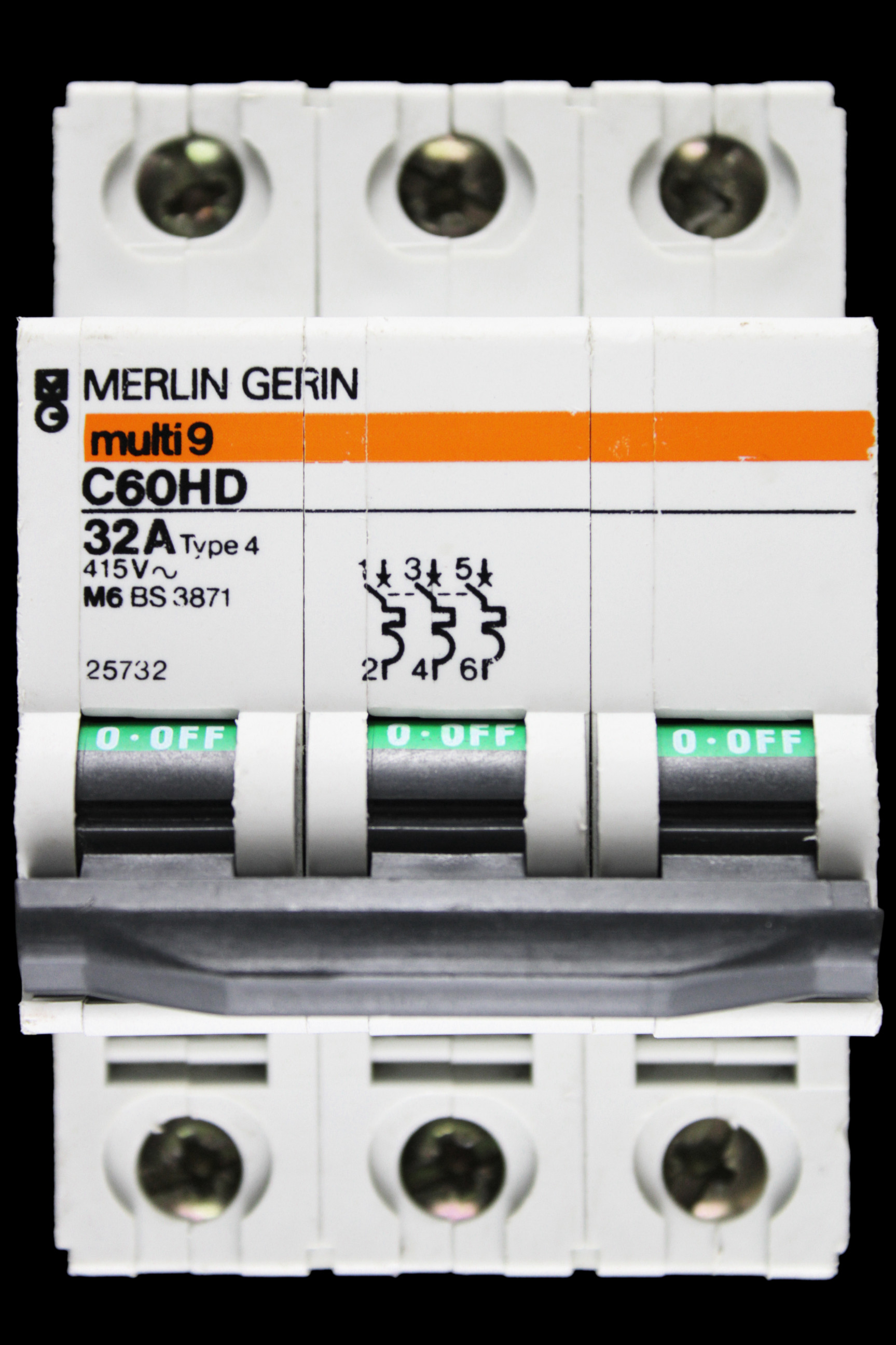 MERLIN GERIN 32 AMP TYPE 4 M6 TRIPLE POLE MCB CIRCUIT BREAKER C60HD 25732 MULTI9 Used | Circuit ...