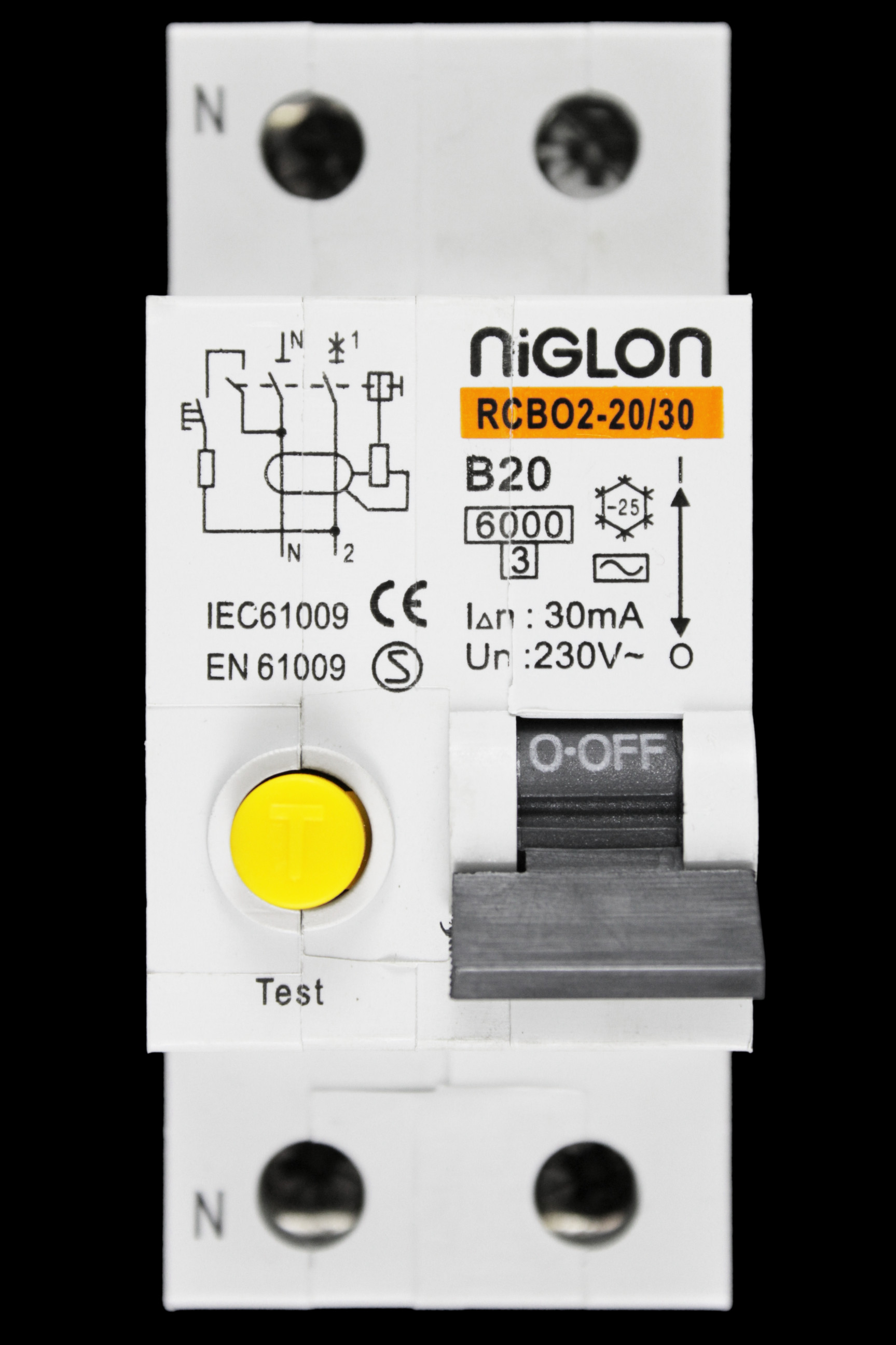 NIGLON 20 AMP CURVE B 6kA 30mA DOUBLE POLE RCBO TYPE AC RCBO2-20/30 New | Circuit Breaker ...