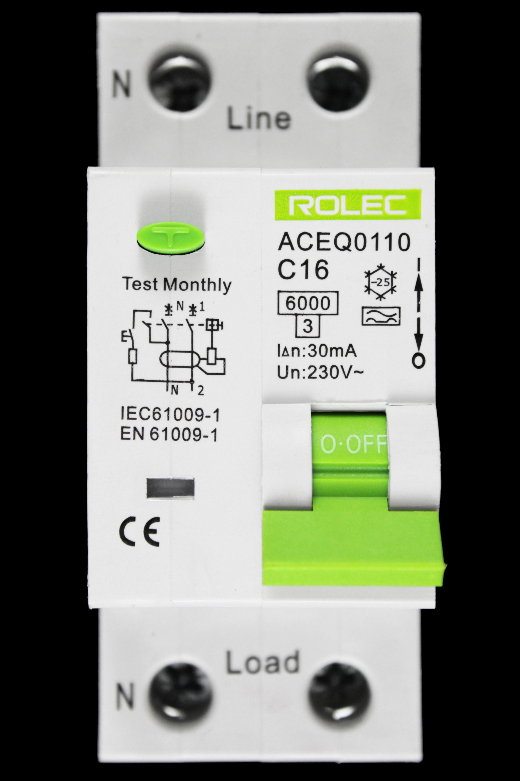 ROLEC 16 AMP CURVE C 6kA 30mA DOUBLE POLE RCBO TYPE A ACEQ0110 Used ...