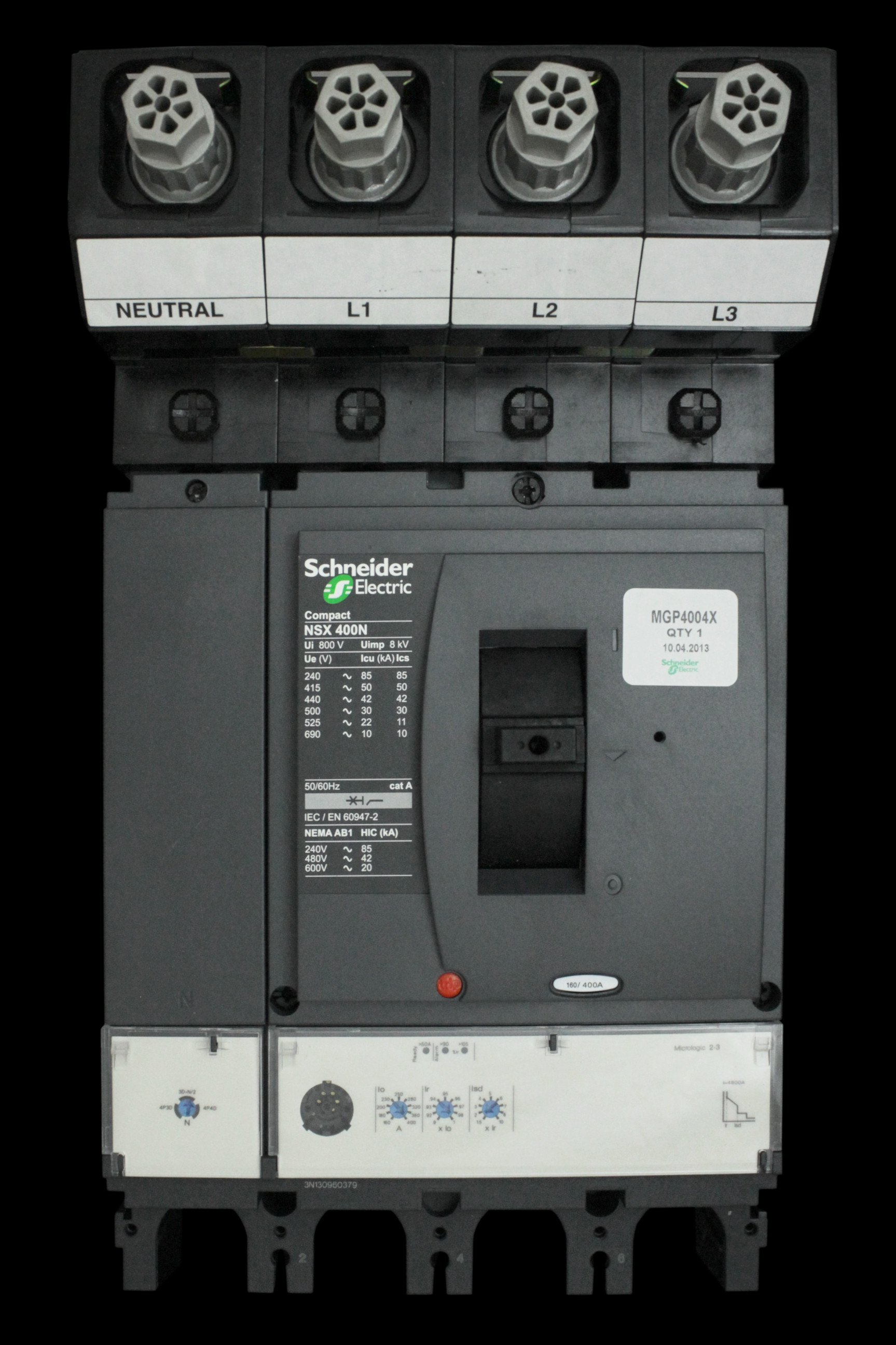 SCHNEIDER 400 AMP 50kA FOUR POLE MCCB NSX400N MGP4004X New | Circuit ...