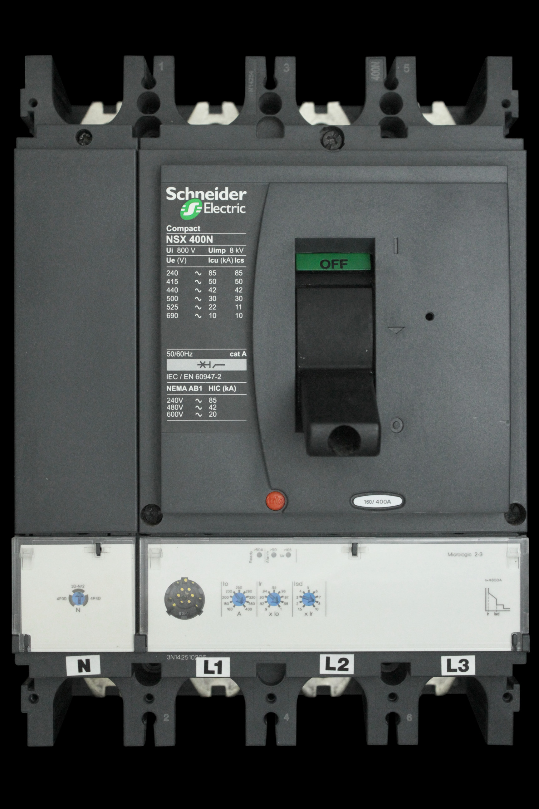 SCHNEIDER 400 AMP 50kA FOUR POLE MCCB NSX400N Used | Circuit Breaker ...