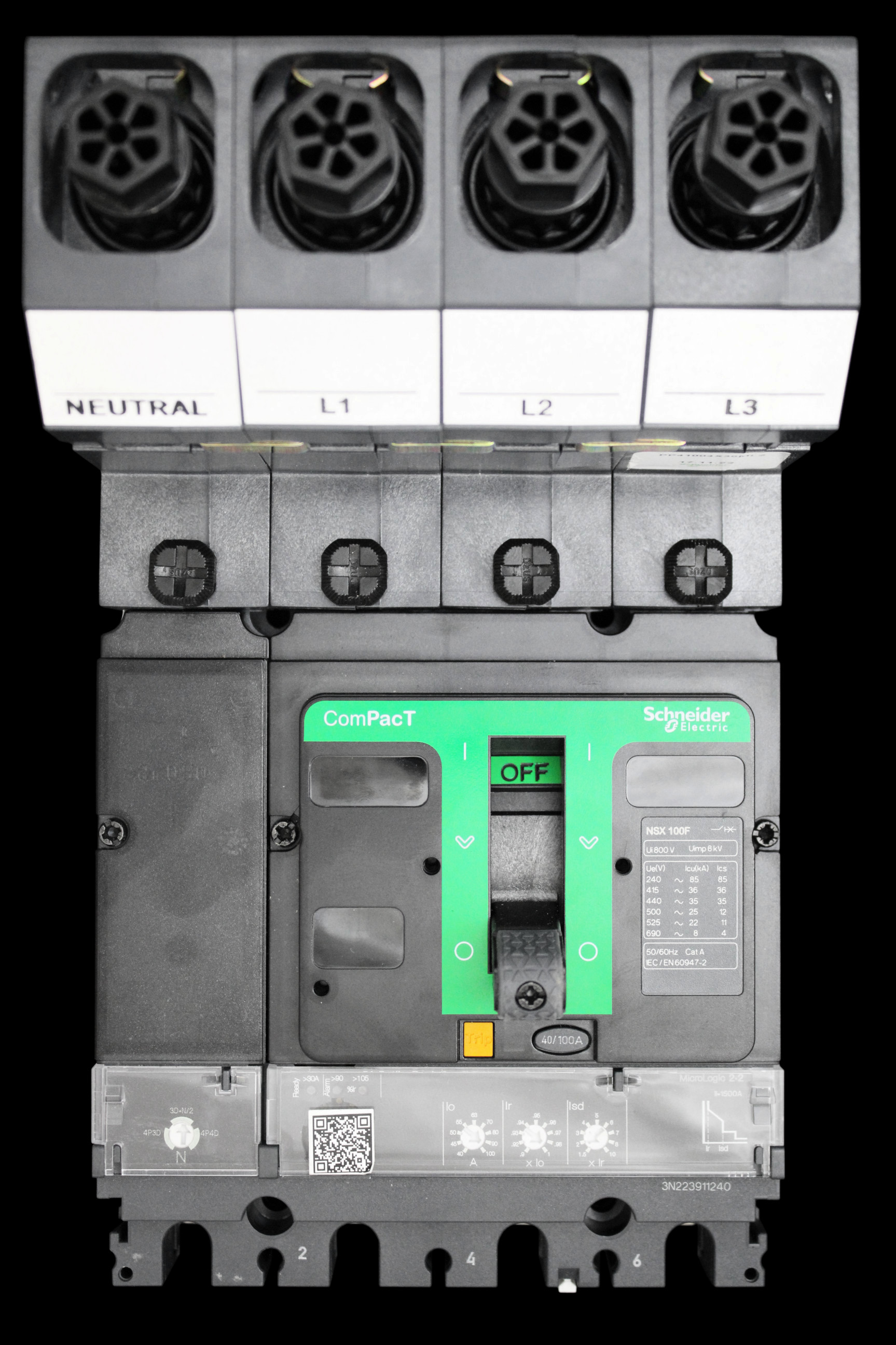 SCHNEIDER 100 AMP 36kA FOUR POLE MCCB PP41004X36ML2 NSX100F New ...