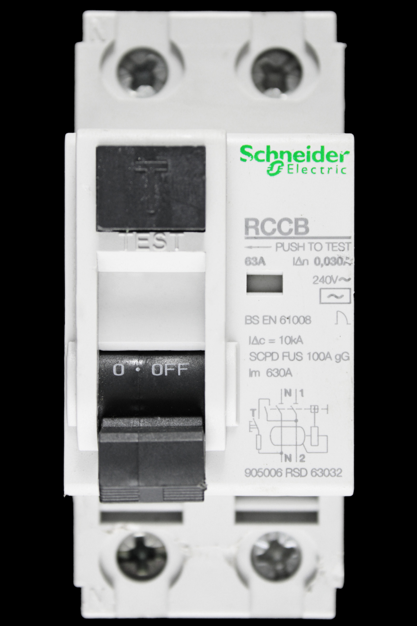 SCHNEIDER 63 AMP 30mA DOUBLE POLE RCCB TYPE AC 605006 RSD 63032 Used ...