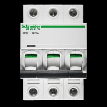 SCHNEIDER 20 AMP CURVE B 10kA TRIPLE POLE MCB CIRCUIT BREAKER A9F53320 IC60H Used | Circuit ...